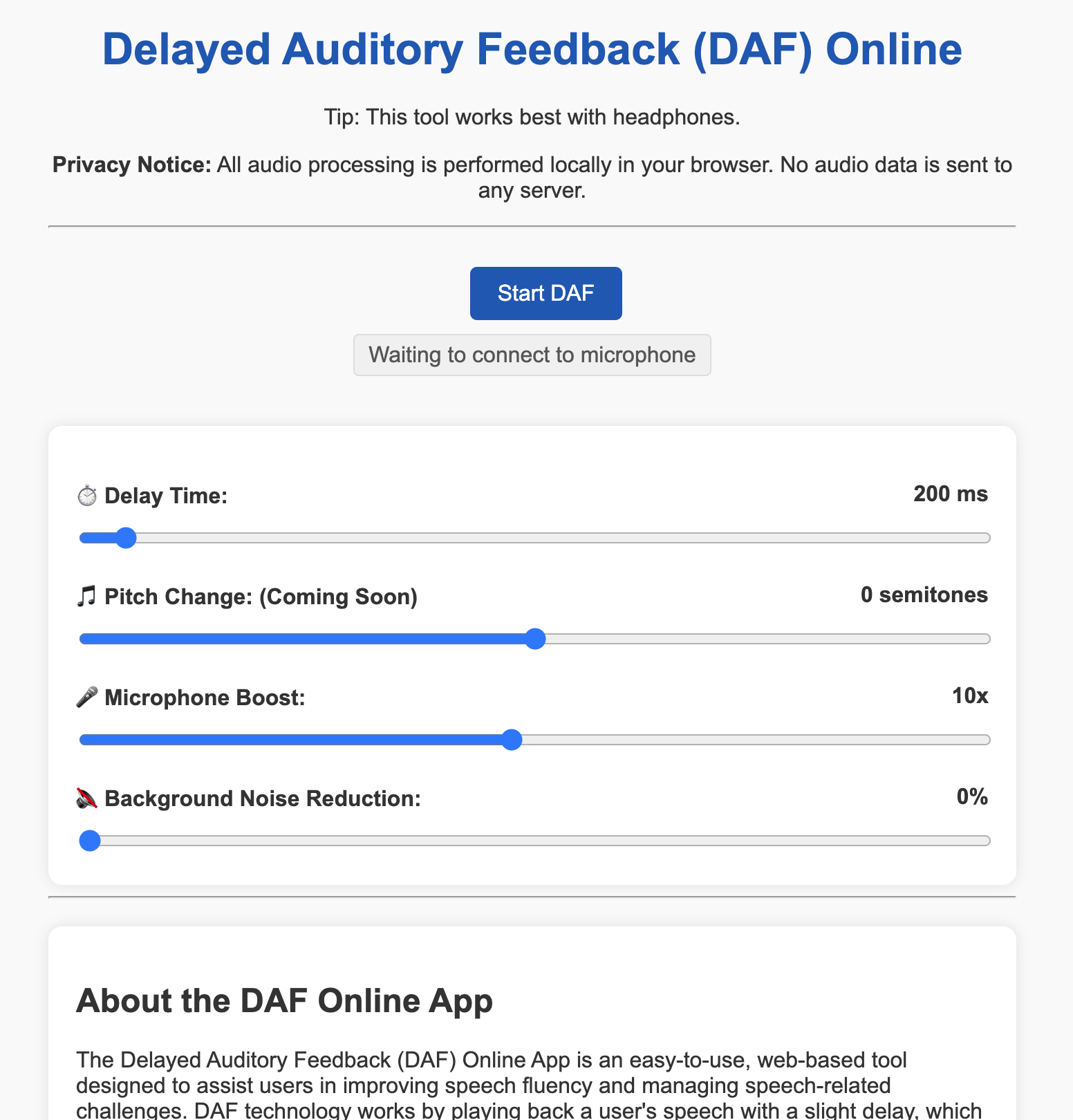 Delayed Auditory Feedback (DAF) Online Tool for Speech Fluency